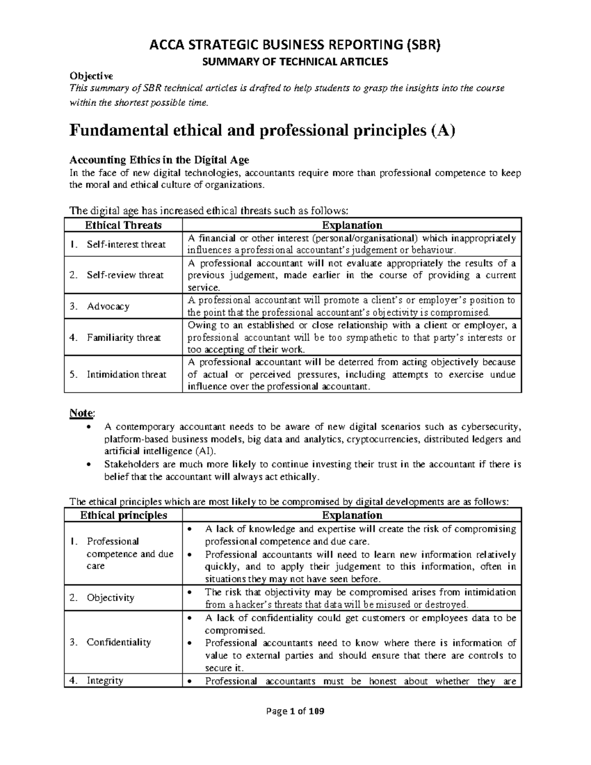 Complete SBR Technical Articles - SUMMARY OF TECHNICAL ARTICLES Objective This summary of SBR ...