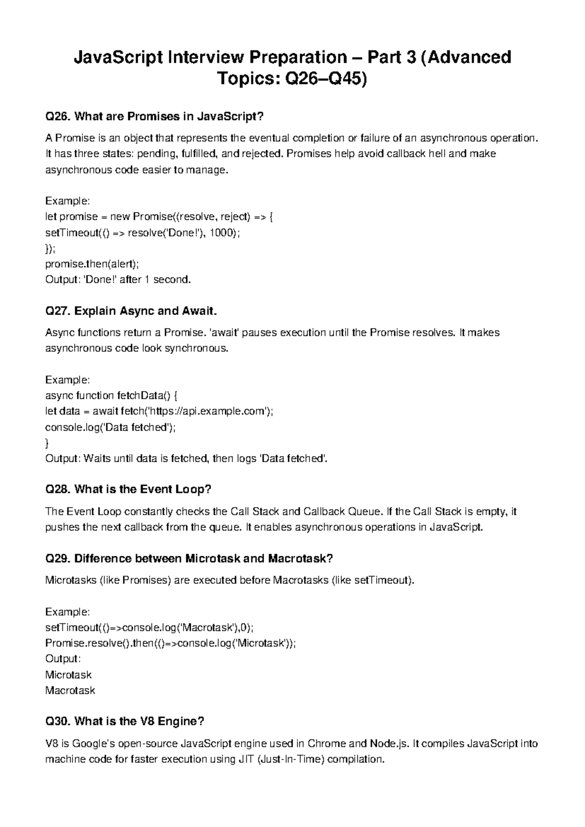 JavaScript Interview Prep Part 3: Advanced Topics & Concepts - Studocu