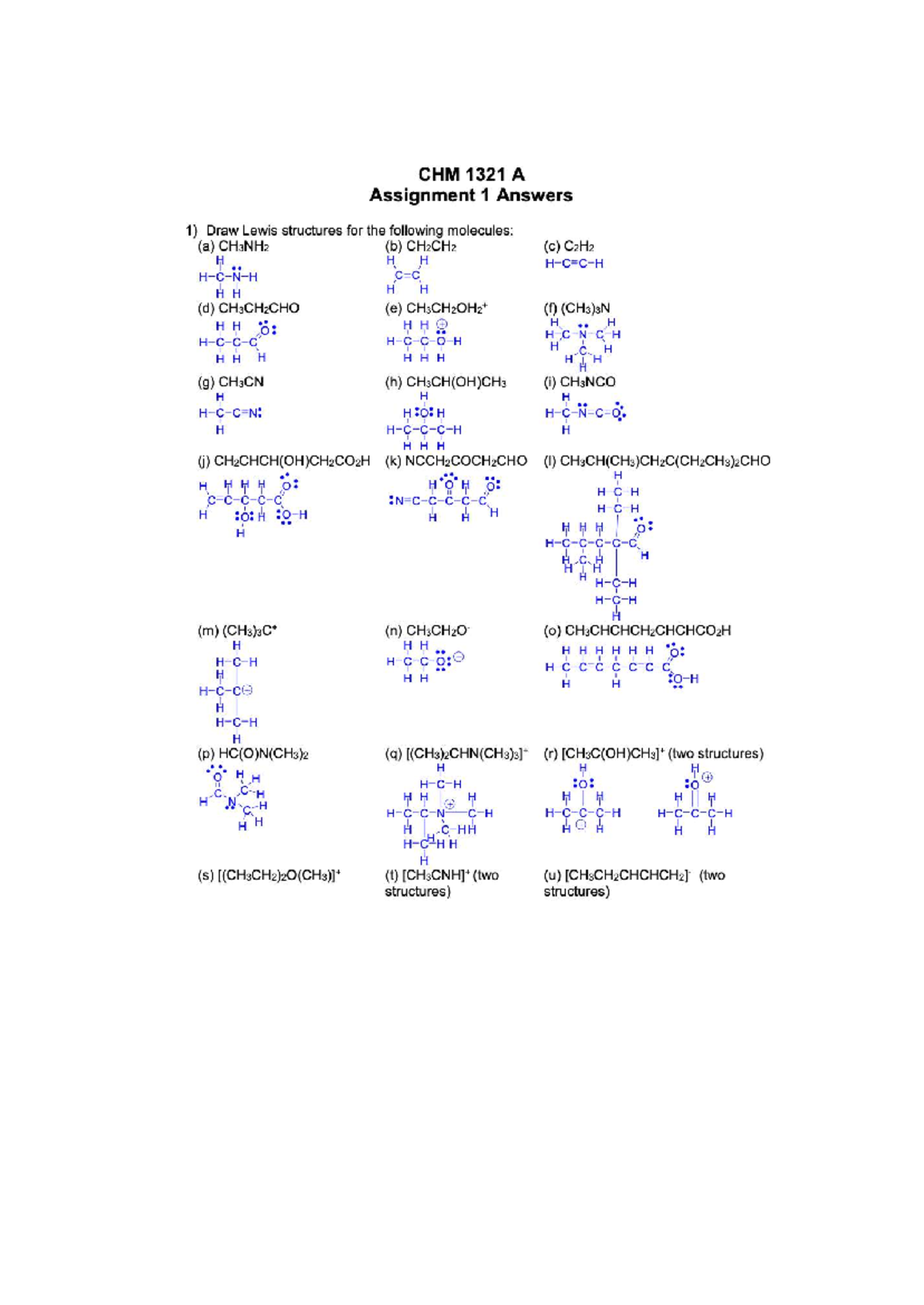 CHM 1321 A Assignment 1: Lewis Structures for Molecules - Studocu