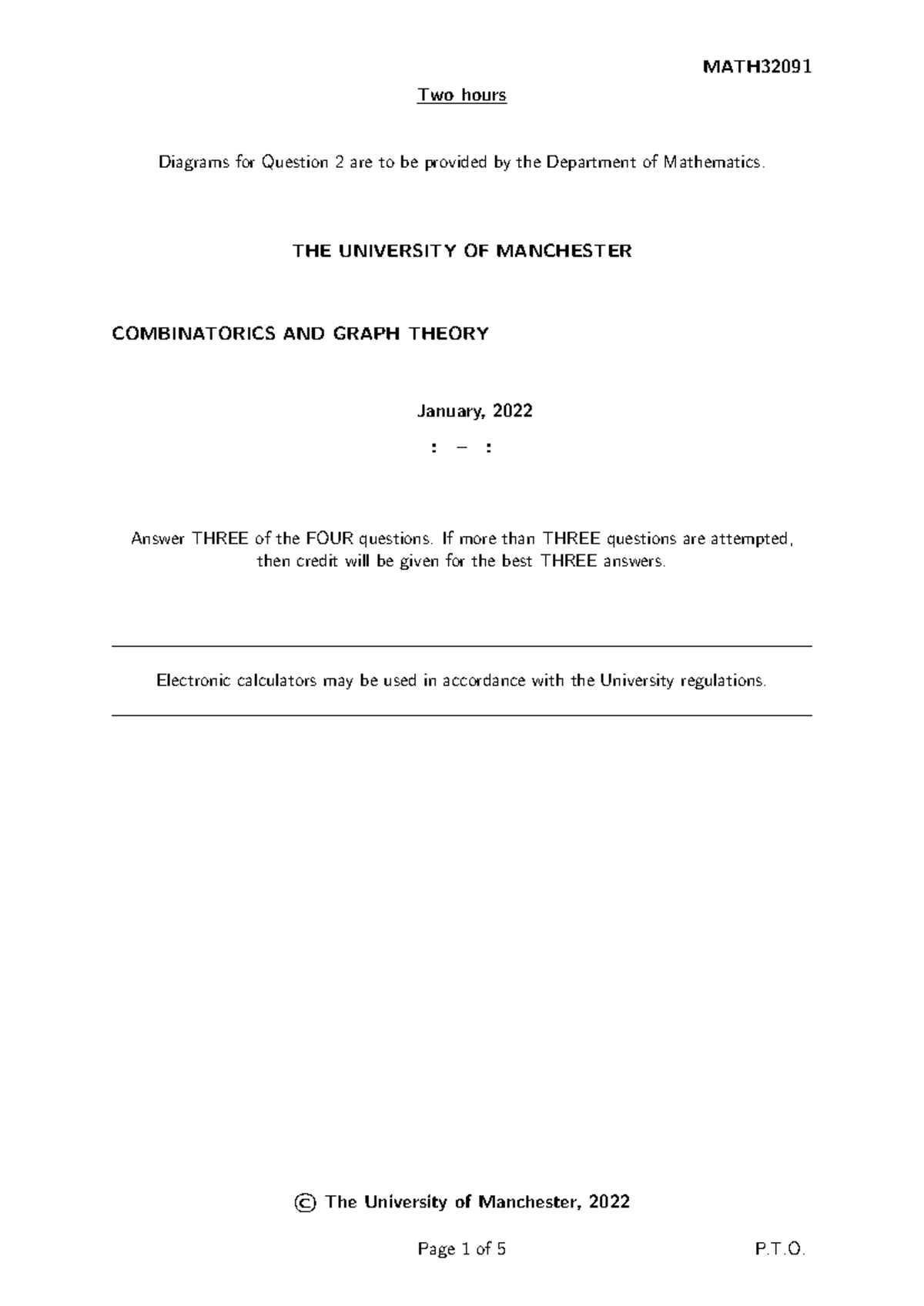 MATH 2022 Exam Paper: Solutions for Combinatorics and Graph Theory ...