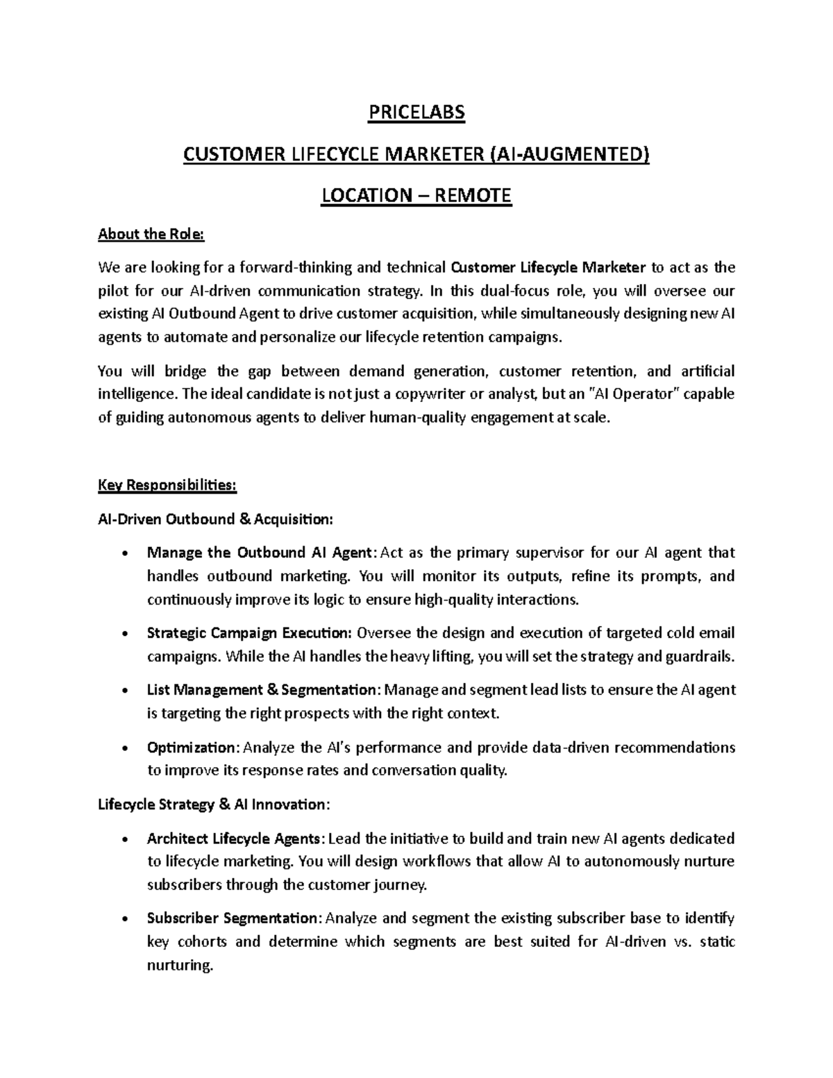 CLM - PriceLabs Customer Lifecycle Marketer Role Overview - Studocu