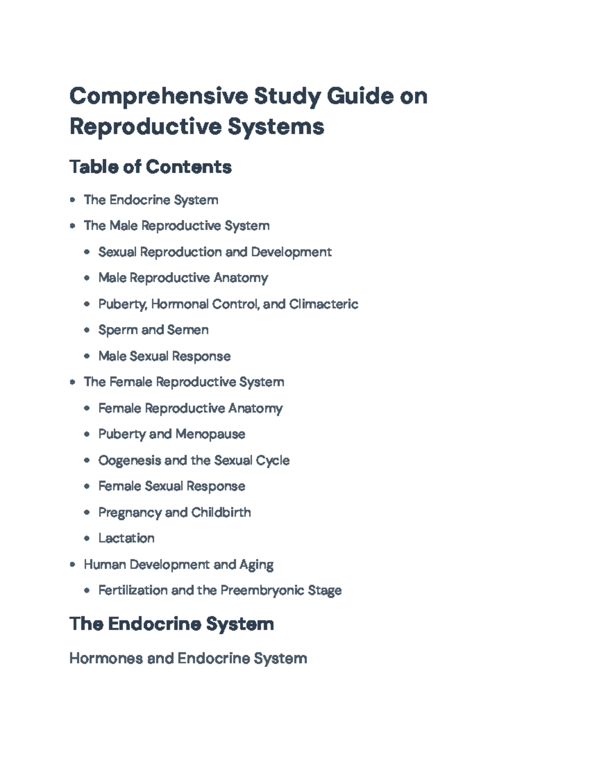 Comprehensive Study Guide on Reproductive Systems (BIOL 101 ...