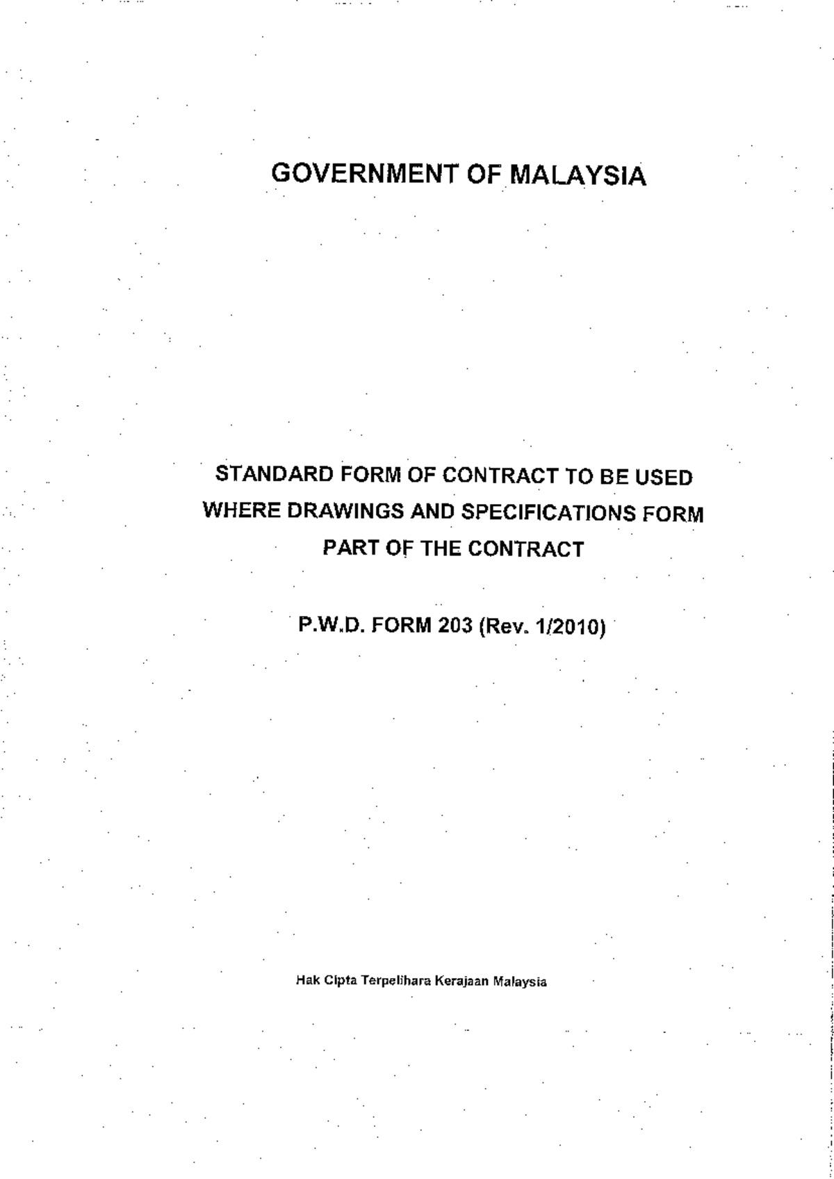 PWD Form 203: Government of Malaysia Standard Contract Conditions - Studocu