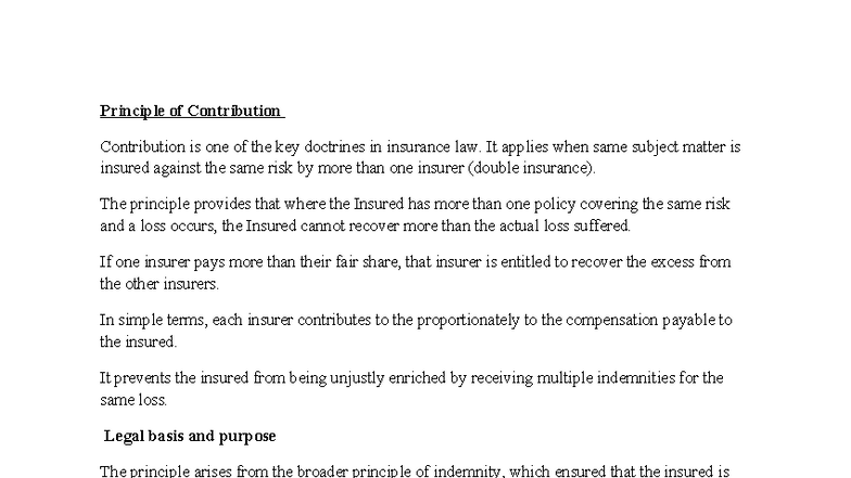 Principle of Contribution in Insurance Law: Key Doctrines Explained ...