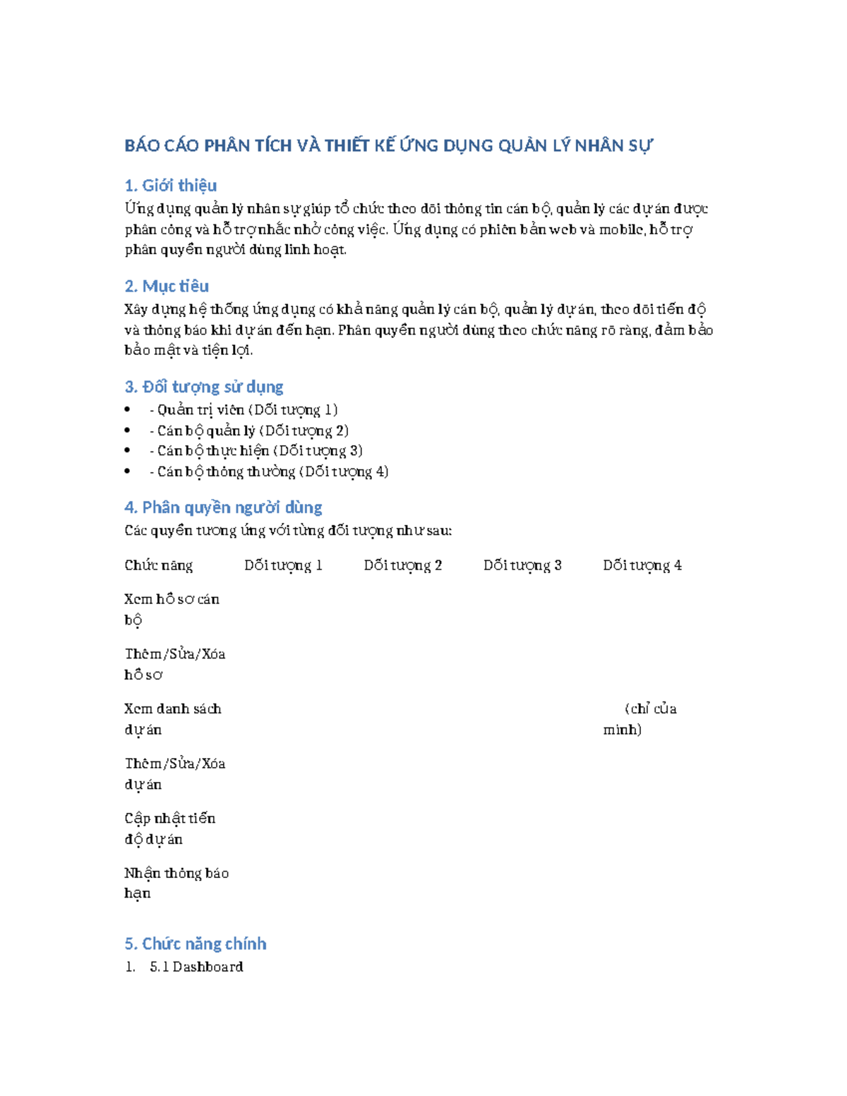 BÁO CÁO PHÂN TÍCH THIẾT KẾ ỨNG DỤNG QUẢN LÝ NHÂN SỰ - Studocu