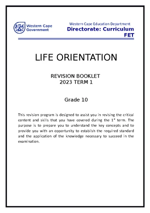 LO Grade 11 Life Orientation Revision Booklet Term 1 2023 - Studocu