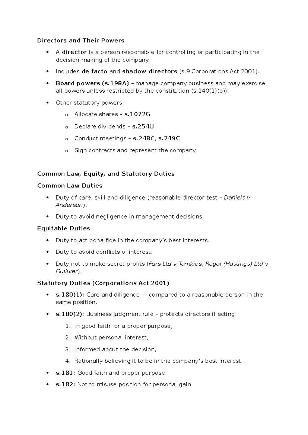 Directors and Their Powers: Key Provisions and Case Law Analysis - Studocu