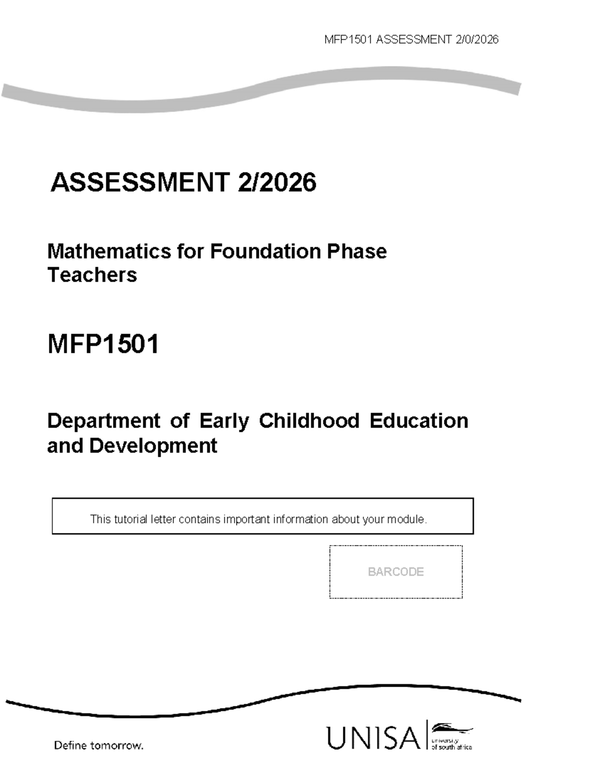 MFP1501 Assessment 2: Mathematics for Foundation Phase Teachers - Studocu