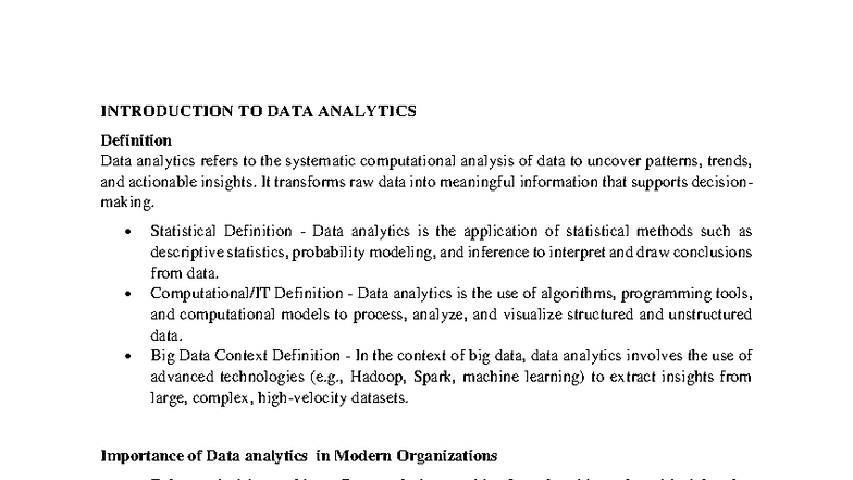 2. Introduction TO DATA Analytics - INTRODUCTION TO DATA ANALYTICS ...