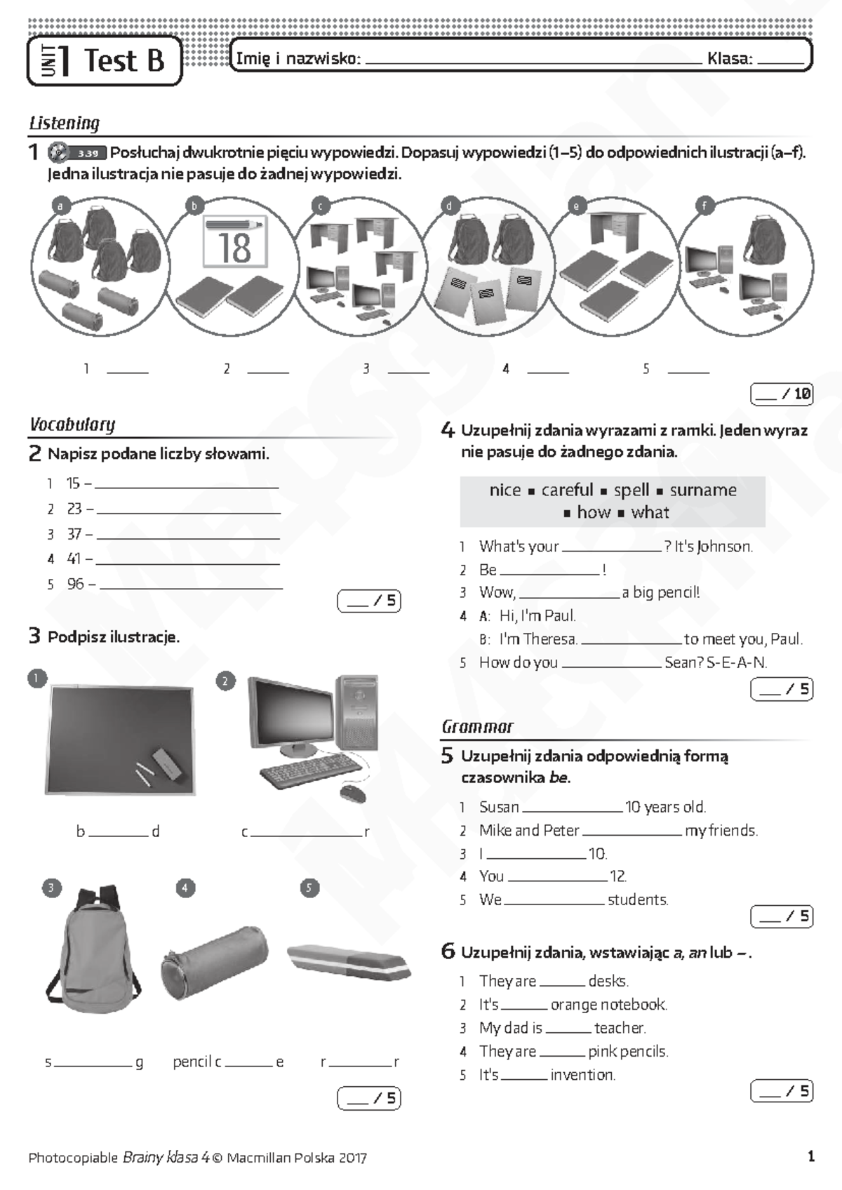 Brainy KL4 Unit Test 1B - Listening & Vocabulary Exercises - Studocu