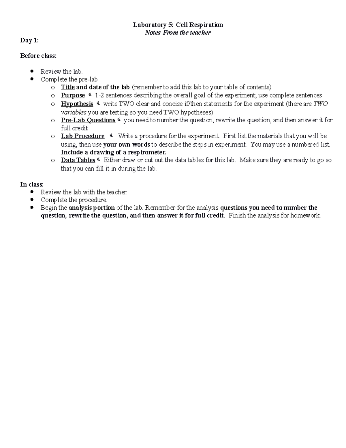 Lab 5: Cellular Respiration - Analysis of Germinating Peas - Studocu