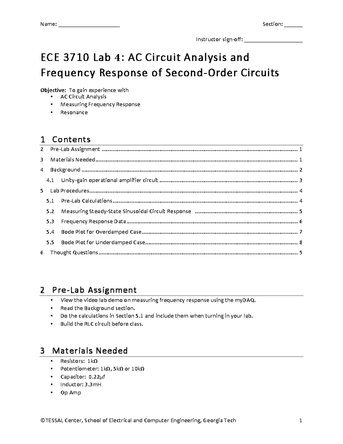 ECE 3710 Lab 4: AC Circuit Analysis & Frequency Response Techniques - Studocu