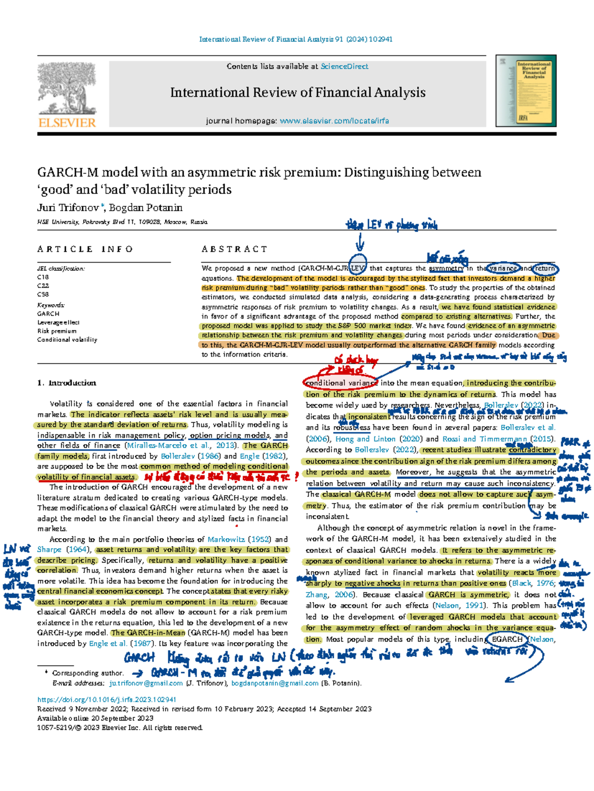 GARCH-M-GJR-LEV Model: Analyzing Asymmetric Volatility Effects - Studocu