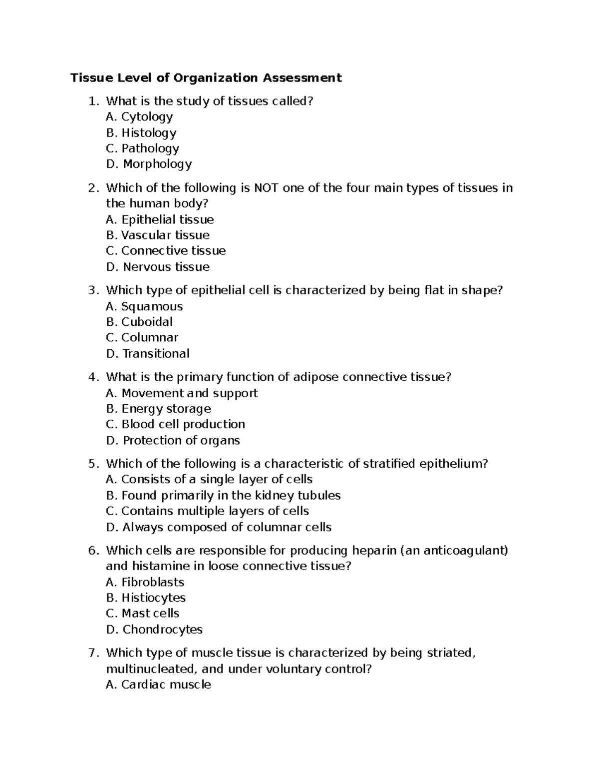 Tissue Level of Organization Quiz - Magic School 1.3 - Studocu