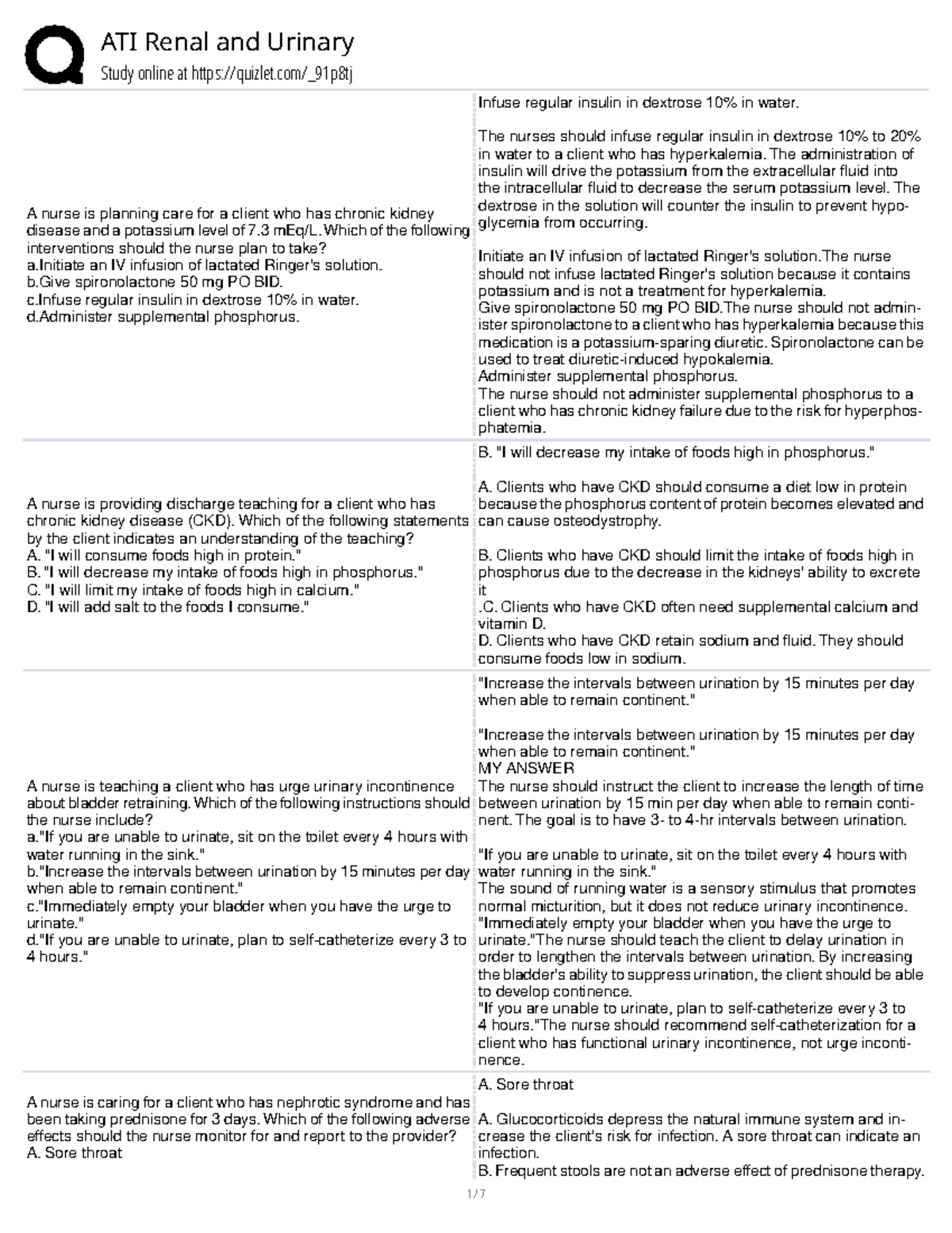 ATI Renal and Urinary Study - Key Concepts and Interventions - Studocu