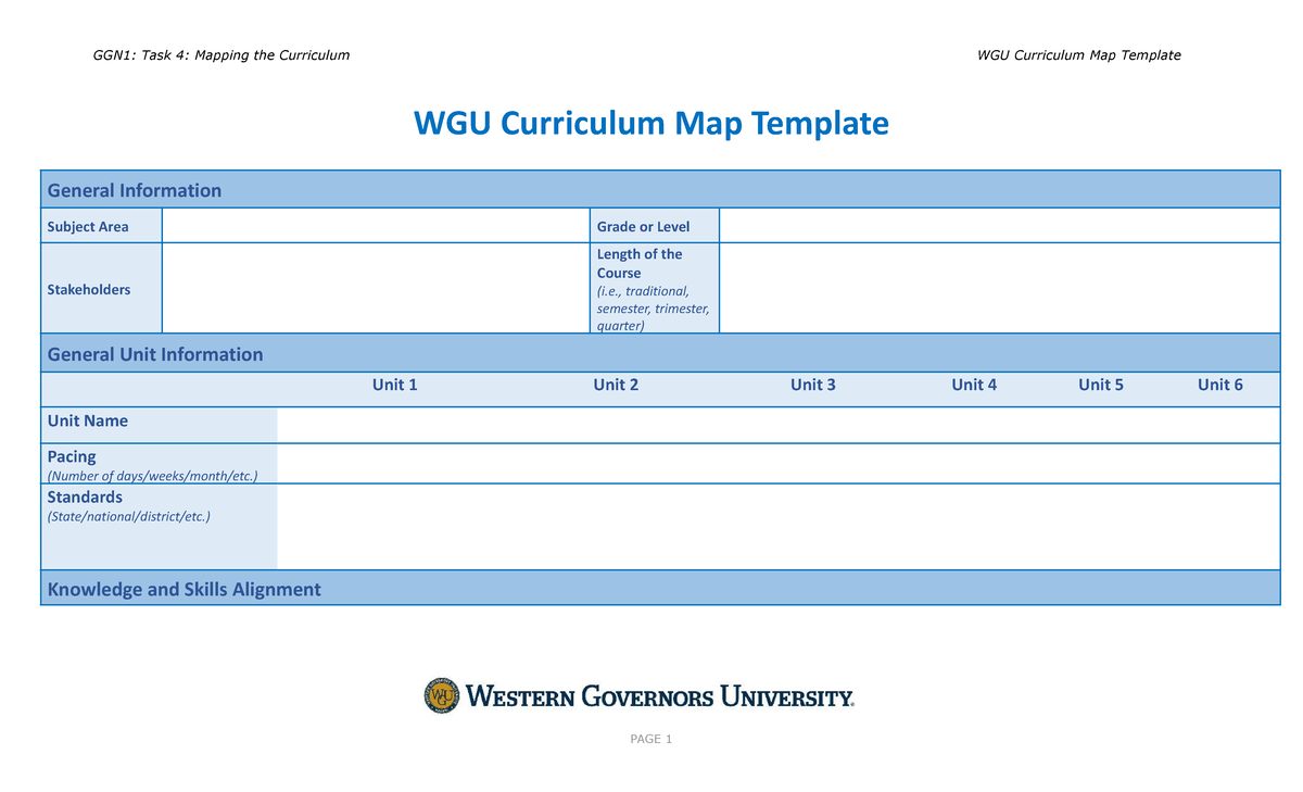 GGN1: Task 4 - Mapping the WGU Curriculum Map Template Overview - Studocu