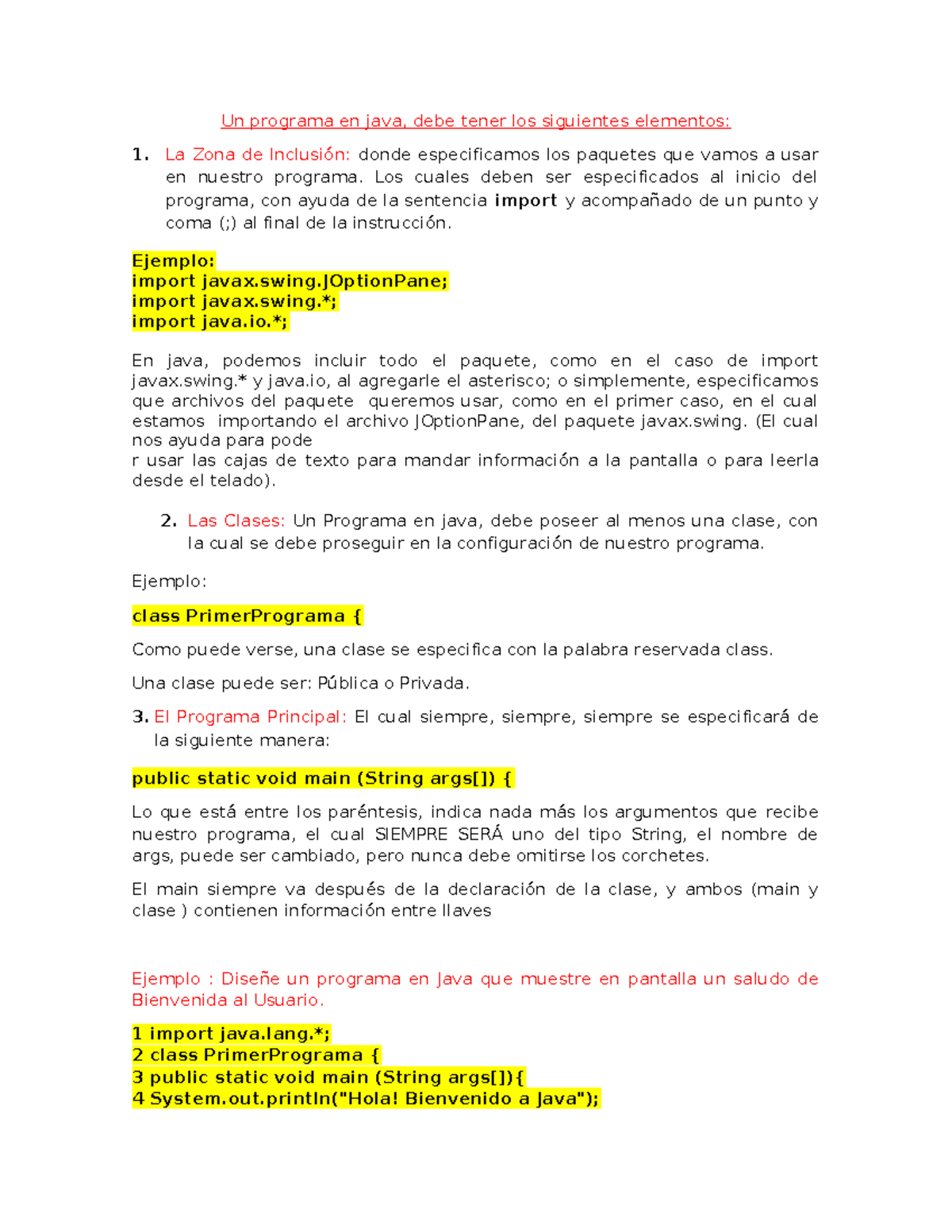 Elementos Clave de un Programa en Java - C++ - Studocu
