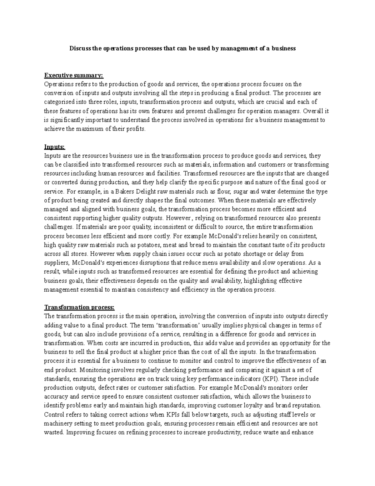 Operations Processes in Business Management: Inputs, Transformation ...