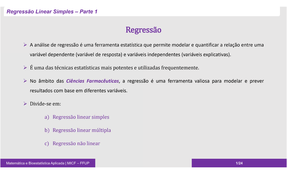 Regressão Linear Simples: Fundamentos e Aplicações em Farmácia - MICF ...