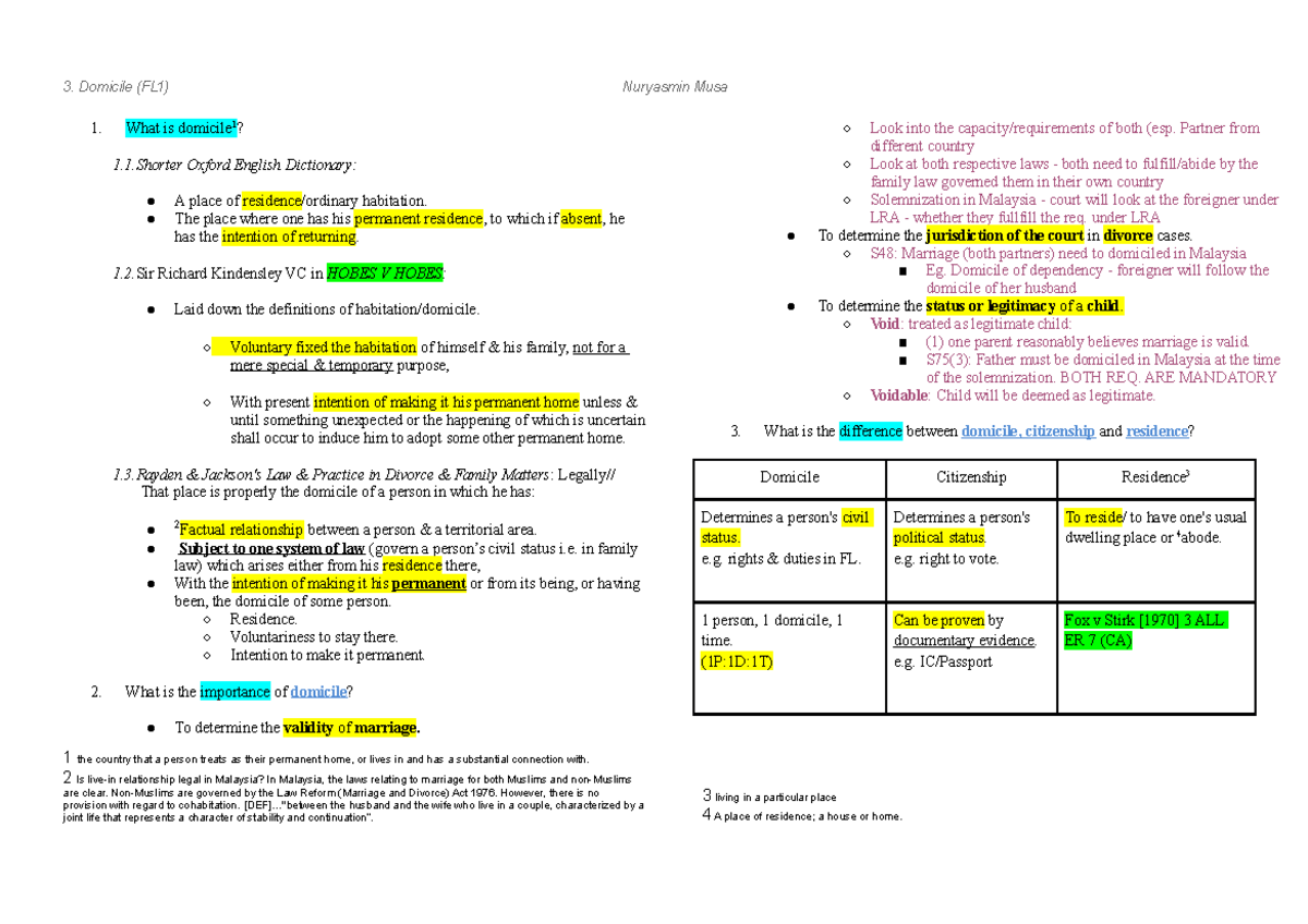 3. Domicile - Lecture Summary and Key Points on the Topic - Studocu