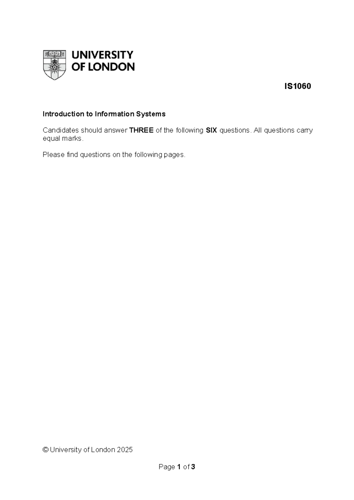 IS1060 Final Exam - Introduction to Information Systems 2025 - Studocu