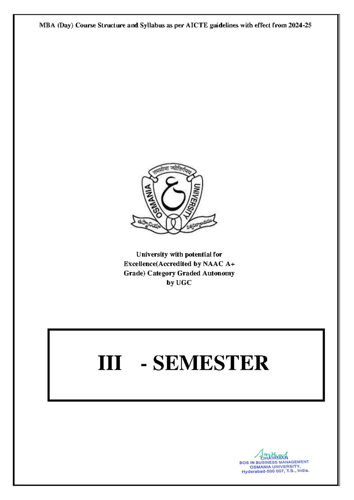 OU MBA (Day) III Sem 2024-25: Academic Syllabus Overview - Studocu