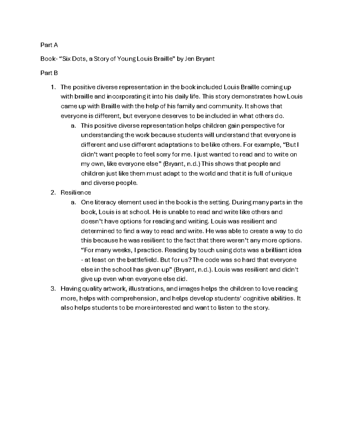 Childrens Literature- Task 1 Analysis: "Six Dots" by Jen Bryant - Studocu