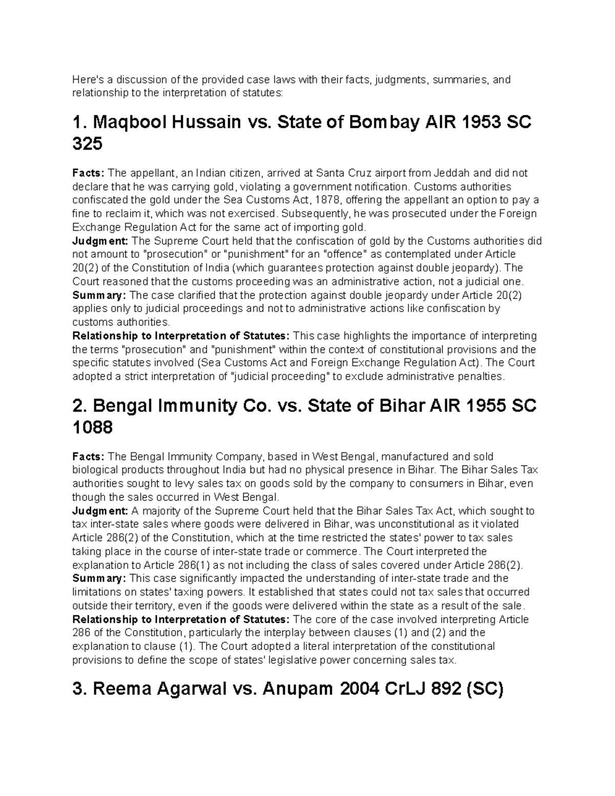 Case Law Analysis: Maqbool Hussain vs. State of Bombay (AIR 1953 SC 325 ...