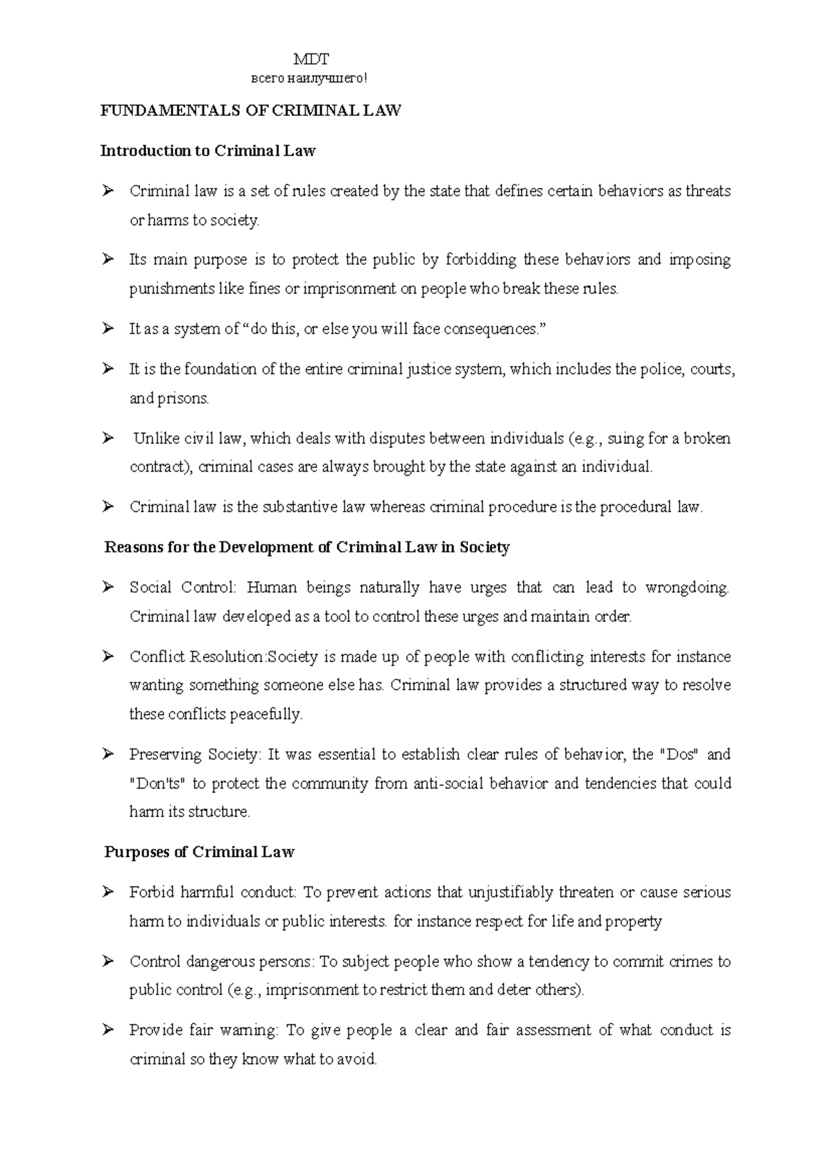 MDT 2023: Comprehensive Summary of Criminal Law Principles - Studocu