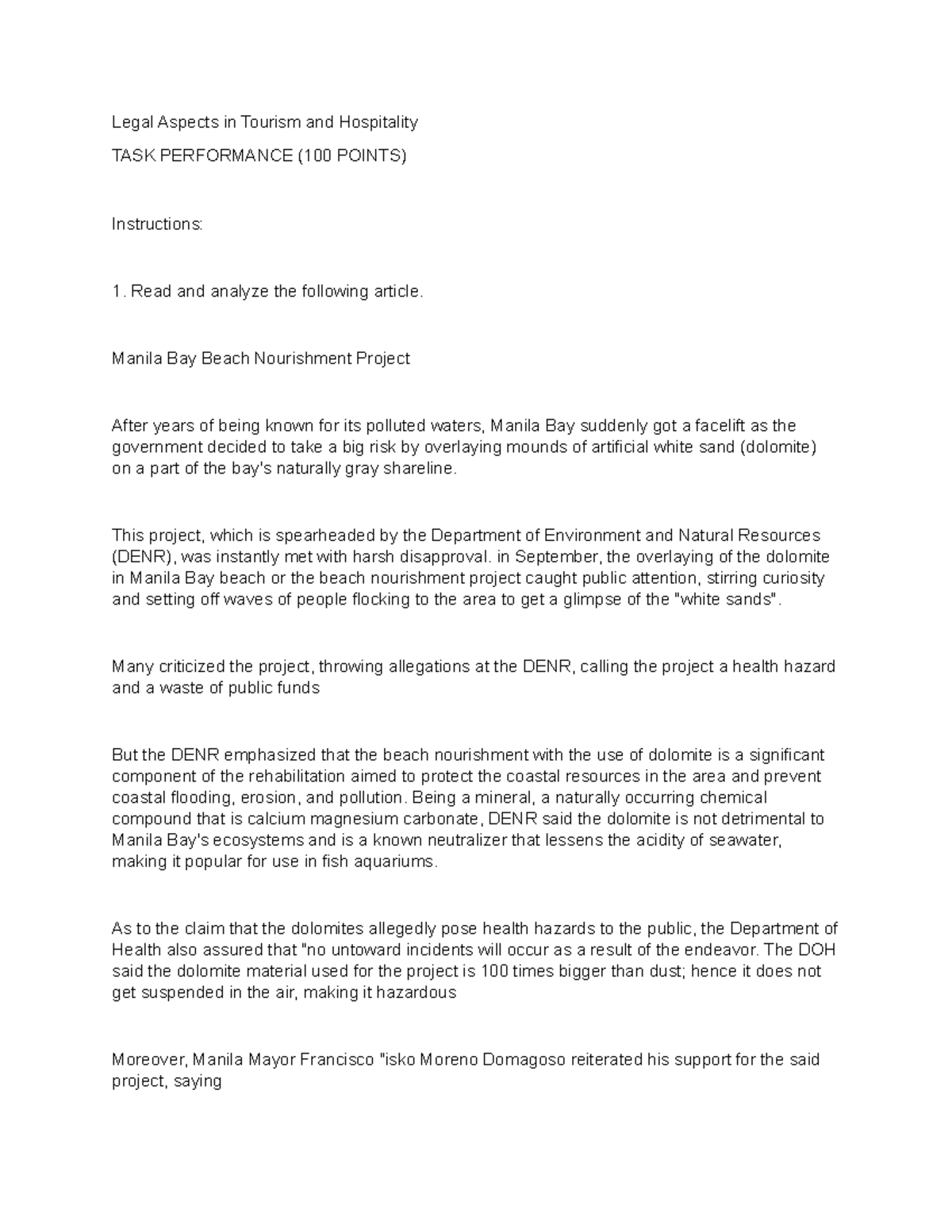 TASK Performance Legal Aspects in Tourism and Hospitality - BSTM ...