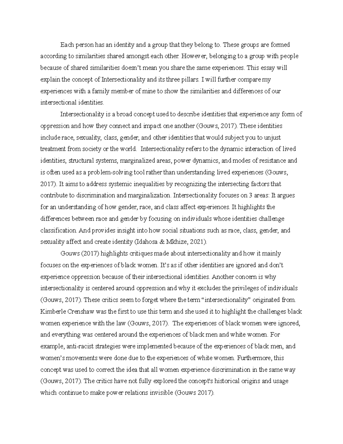 AFS2100F Intersectionality: Exploring Identities and Experiences Essay ...