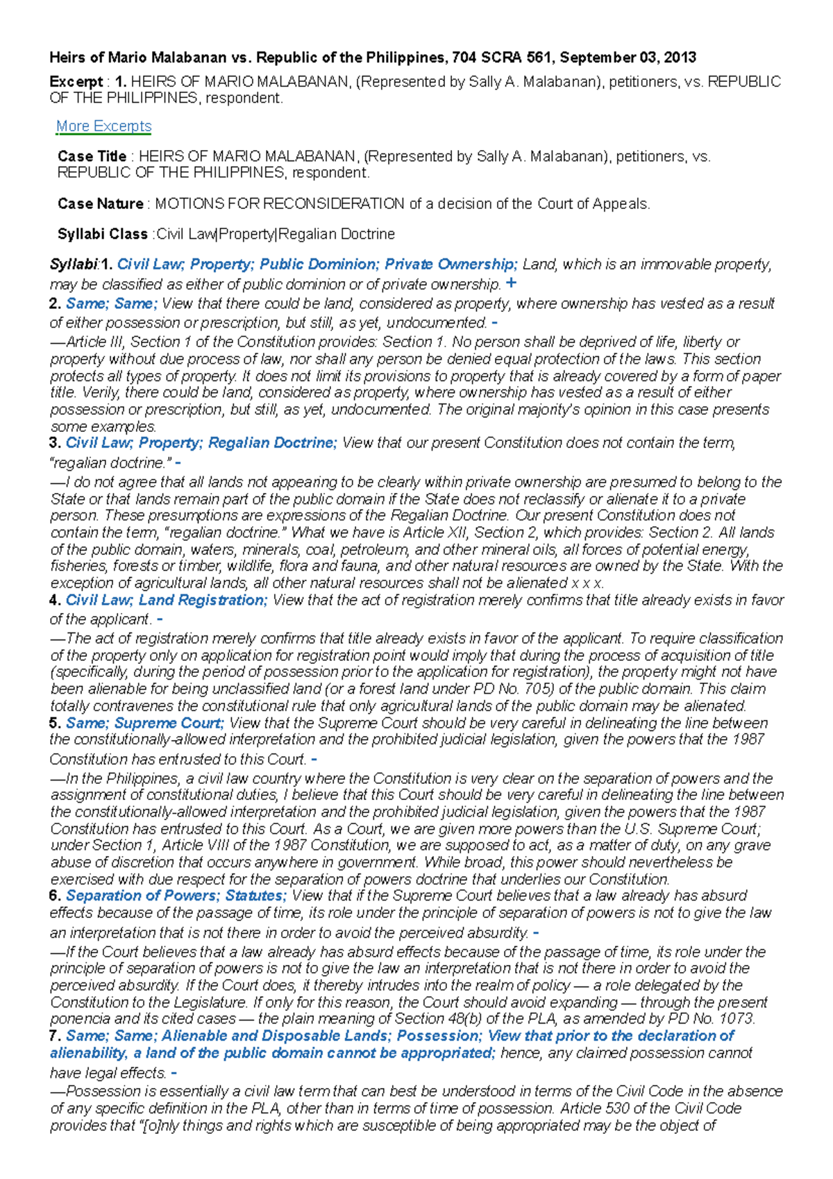 SCRA 704: Heirs of Malabanan vs. Republic - Key Civil Law Insights ...