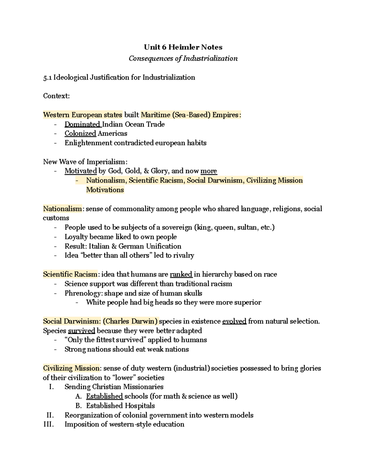 Unit 6 Heimler Notes: Consequences of Industrialization & Imperialism ...