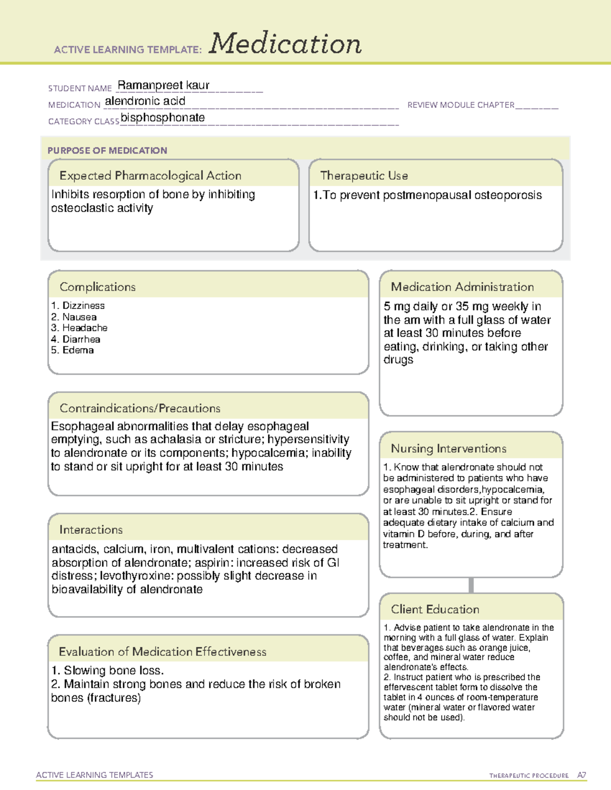 ACTIVE LEARNING TEMPLATE: Alendronic Acid Review Module (CLASS) - Studocu