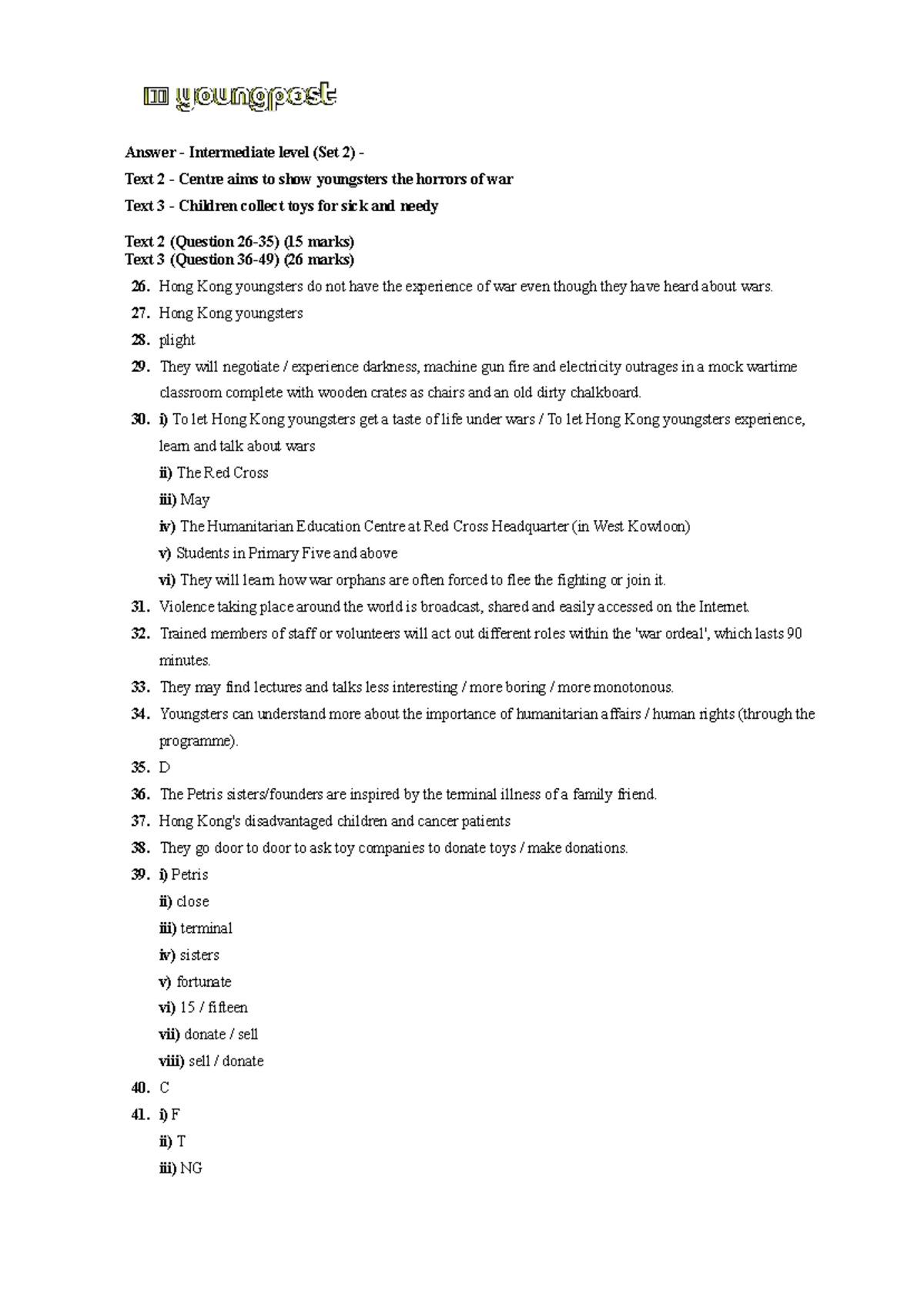 DSE Set 2 - Intermediate Level Answer Key and Discussion - Studocu