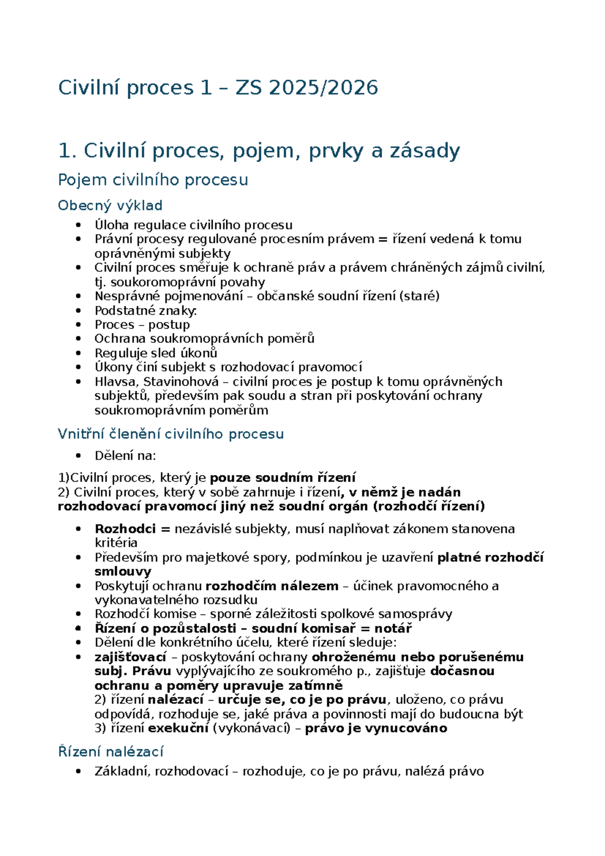 Civilní proces 1 ZS 1: Pojmy, prvky a zásady civilního procesu - Studocu