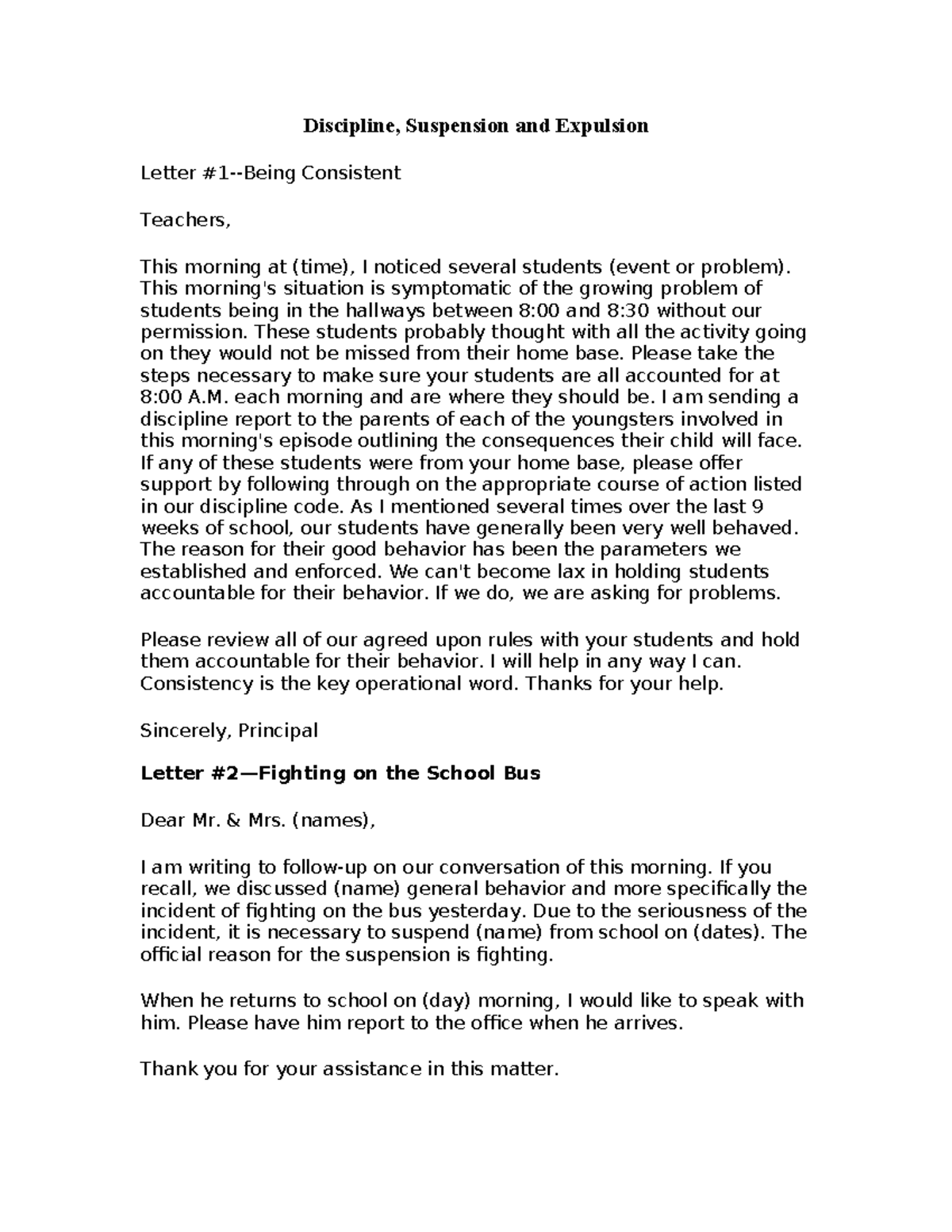 Free-Prrintable-Parent-Discipline-Letter-Template-Example - Discipline ...