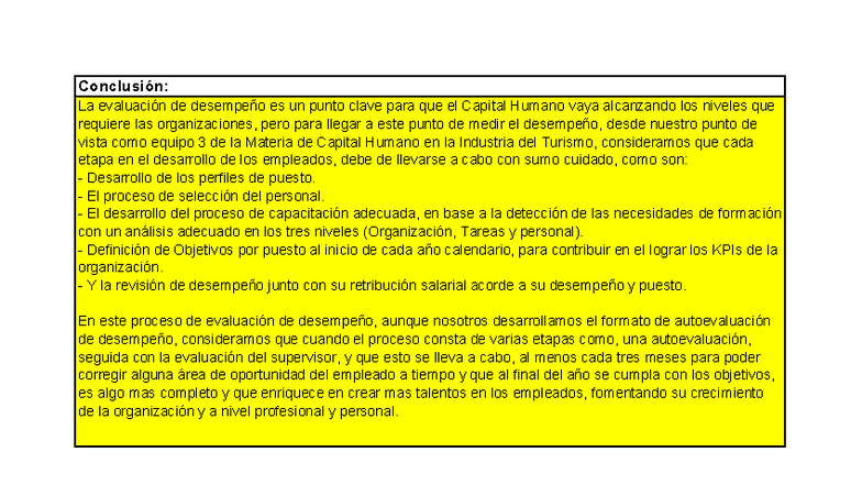 Conclusión: Evaluación de Desempeño en Capital Humano - Equipo 3 - Studocu