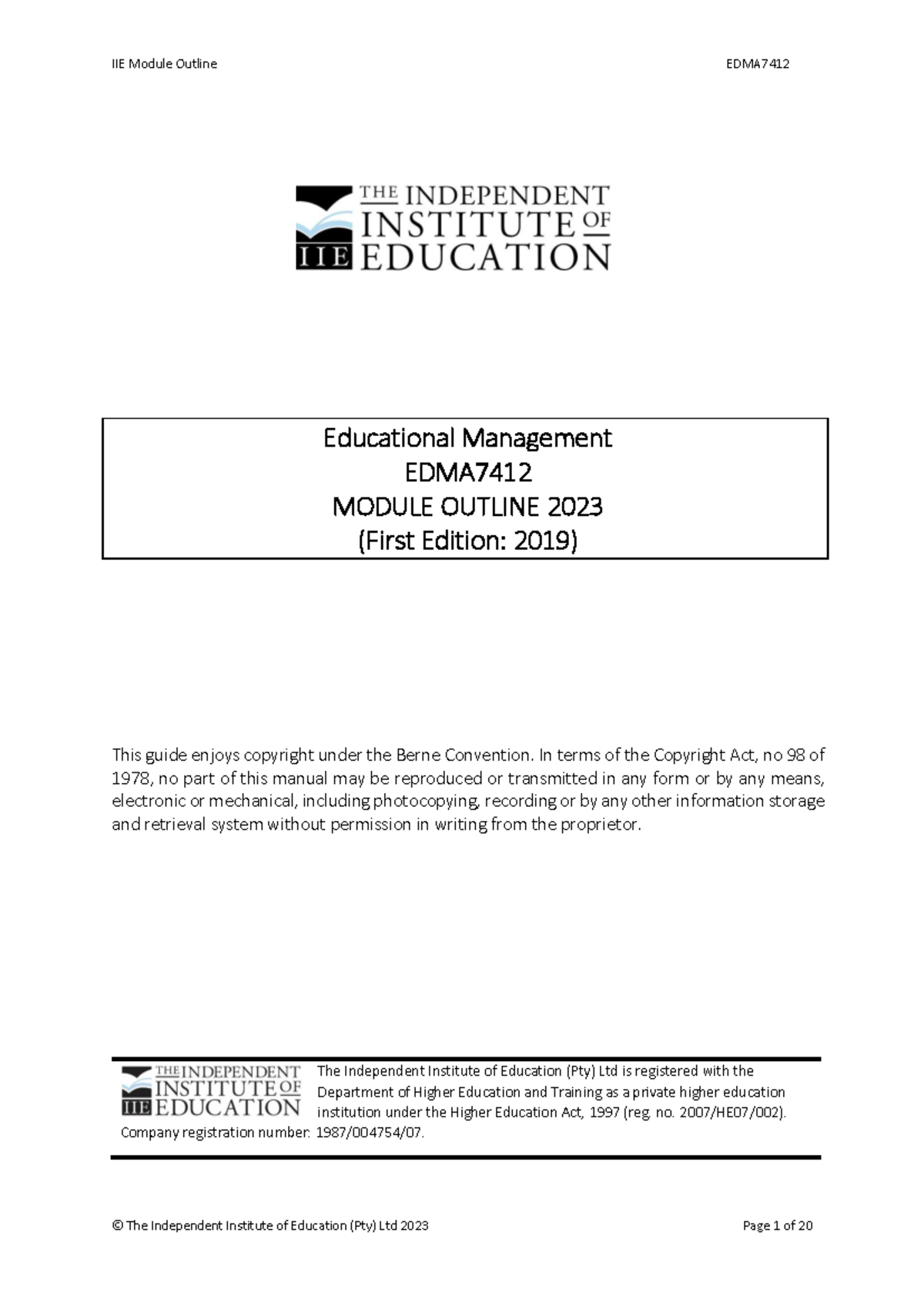 EDMA7412 MO - THIS IS A MODULE GUIDE FOR EDUCATION MANAGEMENT ...