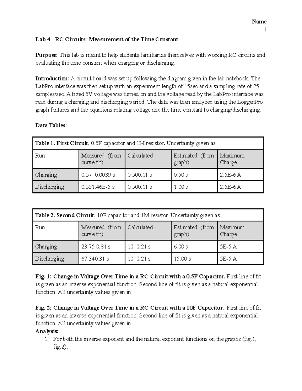 Phys 2109 Lab 4 Report: Analyzing RC Circuits & Time Constants - Studocu