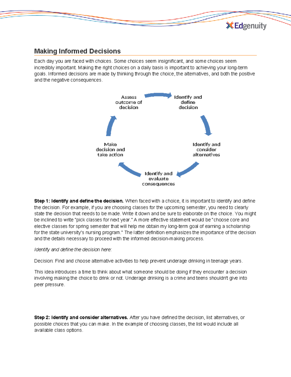 Decision-Making Process: Informed Choices & Alternatives for Students ...