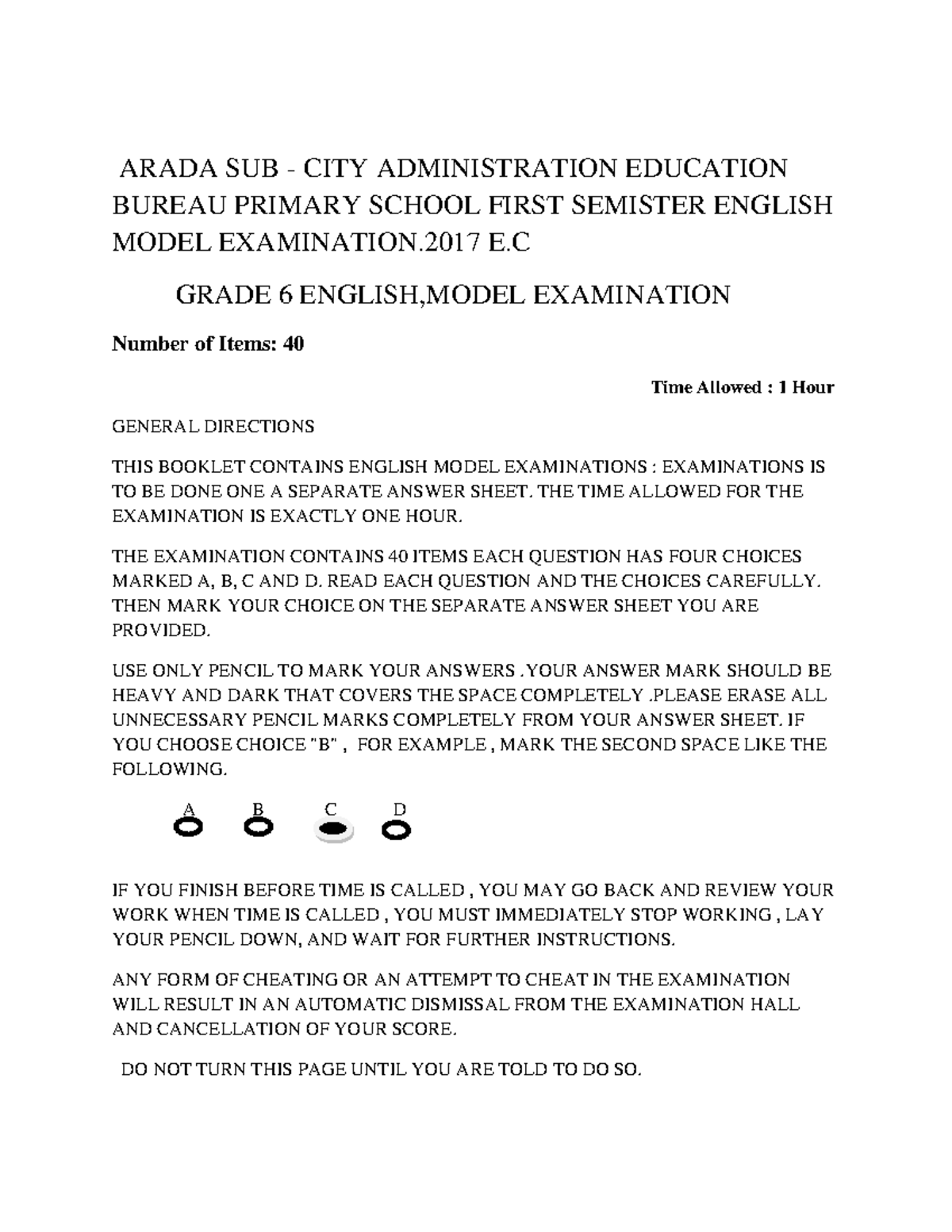 English G6 Model Exam 2017 Comprehensive Assessment Guide Studocu