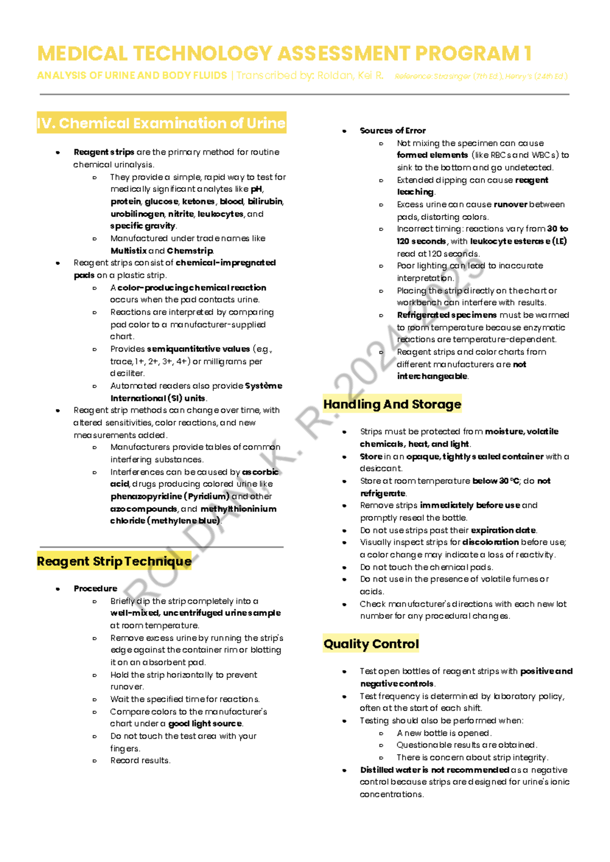 MEDICAL TECHNOLOGY ASSESSMENT PROGRAM 1: Urine Chemical Analysis - Studocu