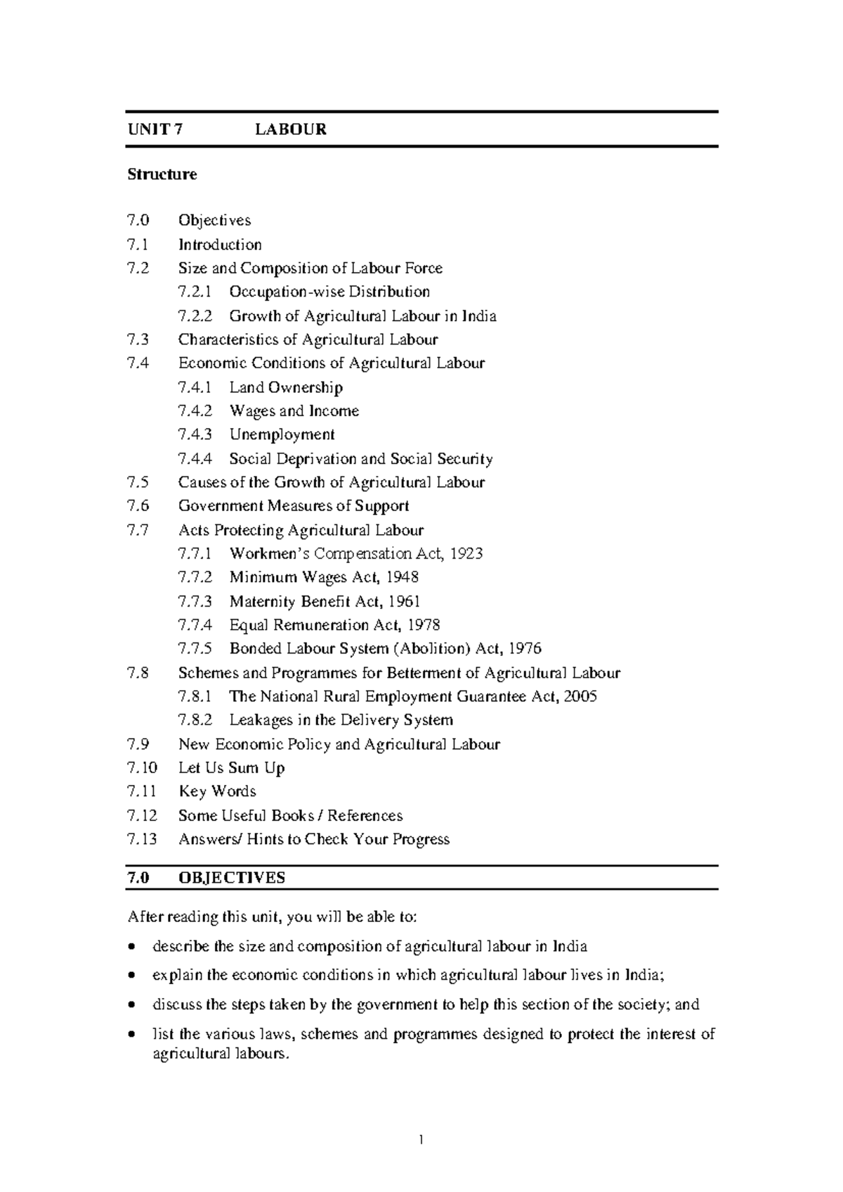 Unit 7: Labour - Structure, Economic Conditions, and Government ...