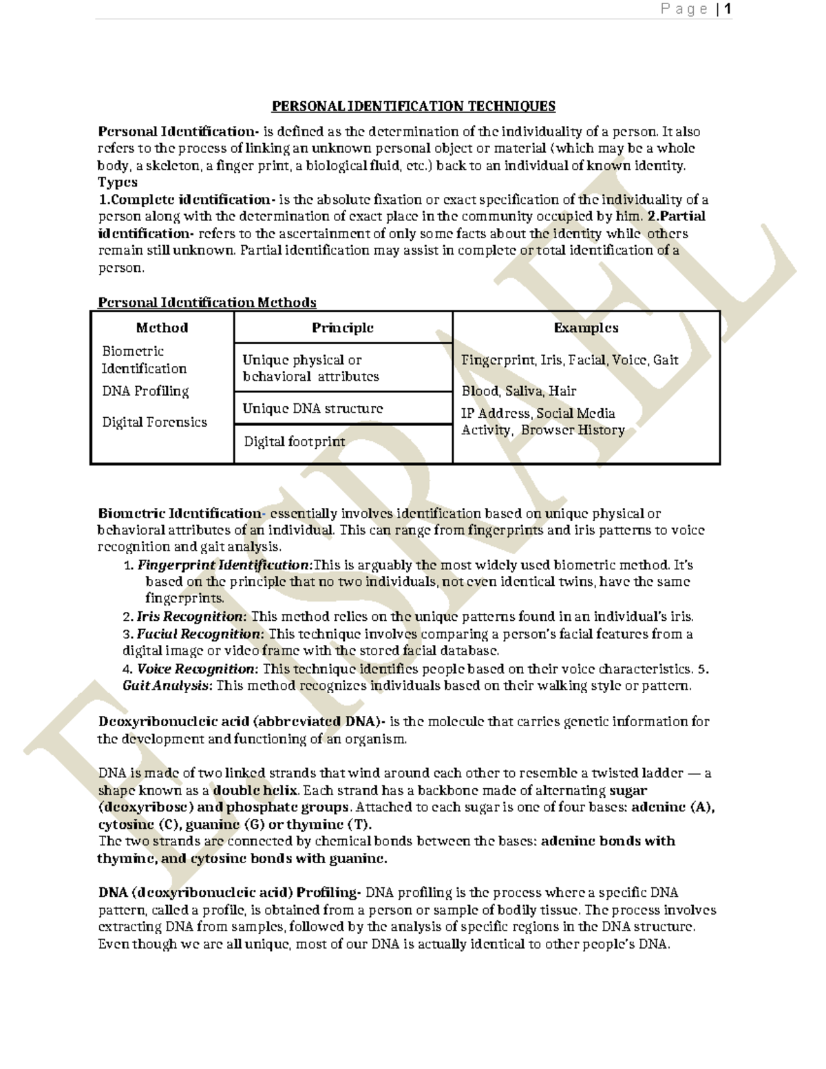 Personal Identification Techniques: Methods and Applications - Studocu