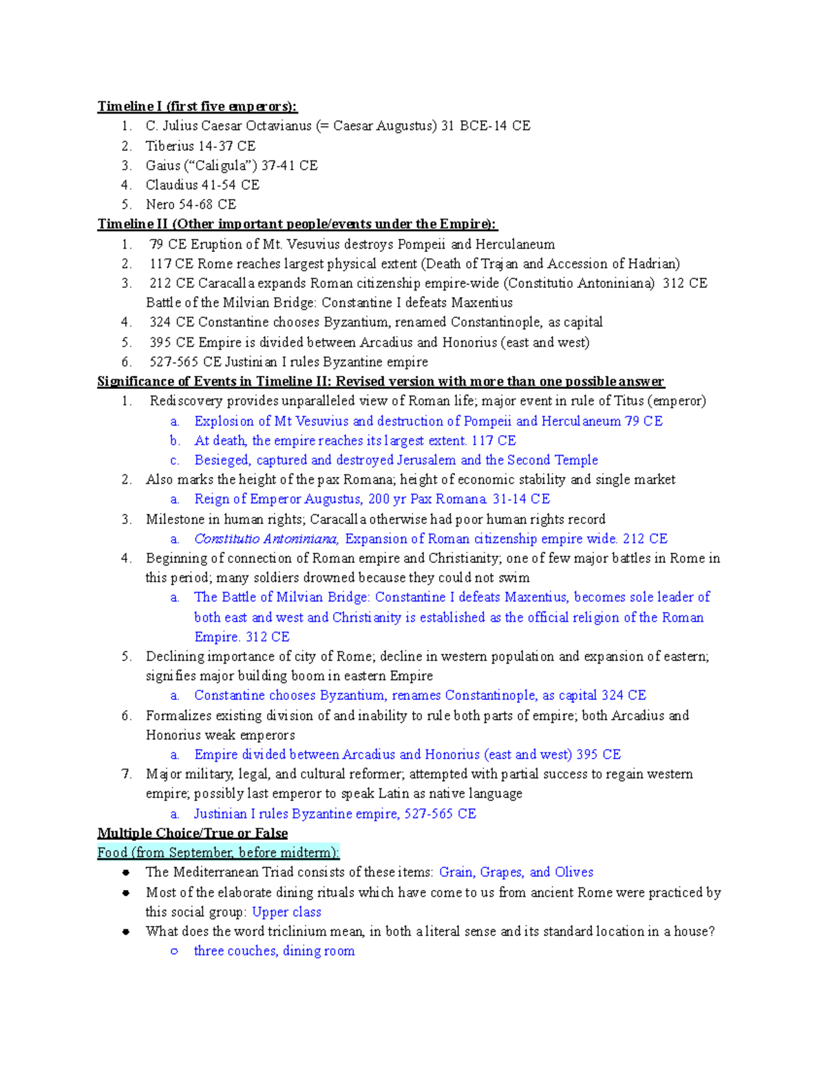 Ancient Rome: Not Just Caesar Final Exam Review - Timeline I (first ...