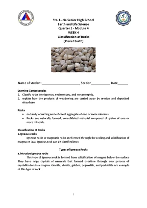 Earth and Life Science Q1 Module 9: Formation of Stratified Rocks - Studocu