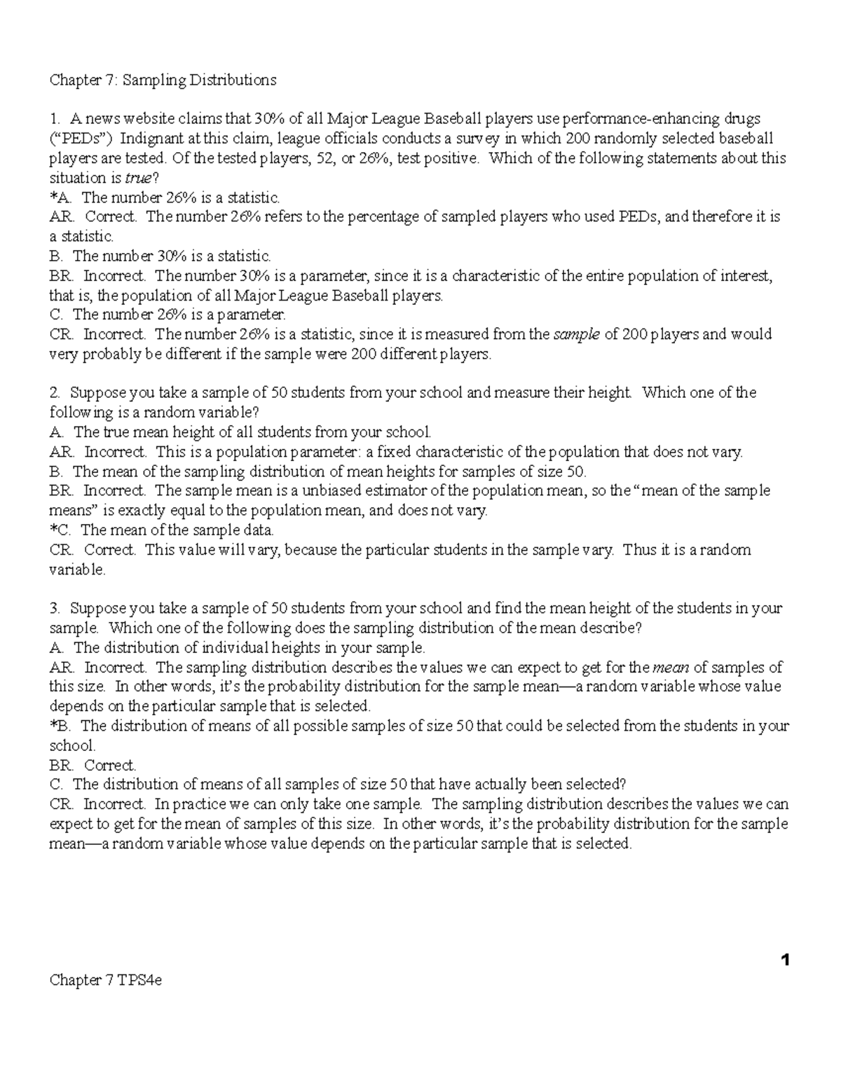 Chapter 7: Sampling Distributions Quiz with Solutions - Studocu