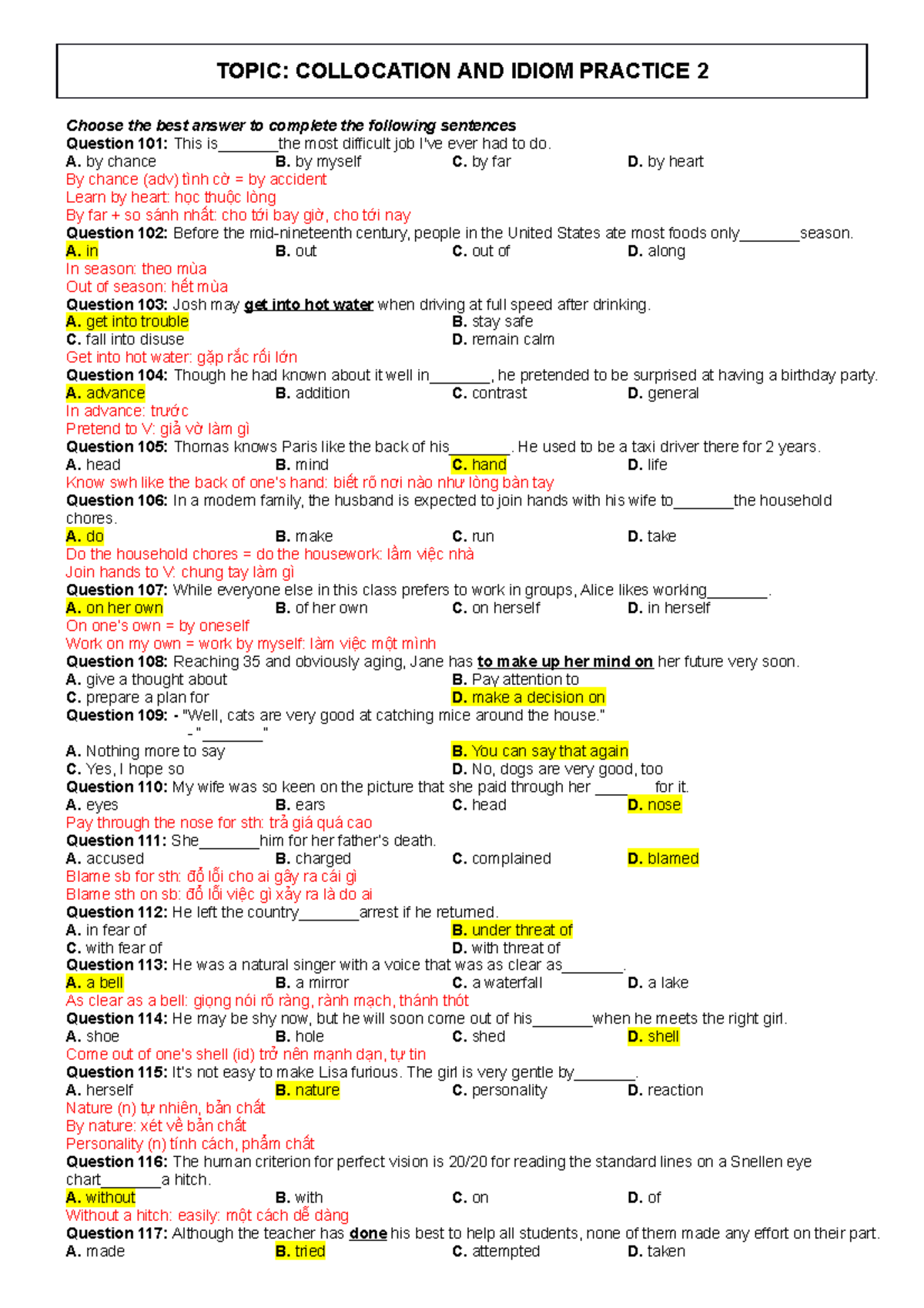 Topic - Collocation AND Idiom 2- 12B10 - TOPIC: COLLOCATION AND IDIOM ...