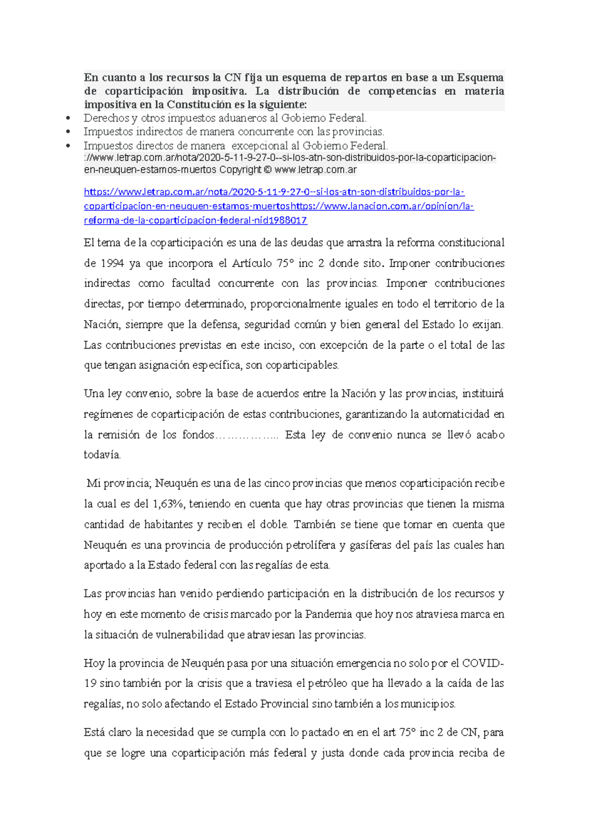 Foro Evaluativo 2: Análisis de la Coparticipación Impositiva en CN ...